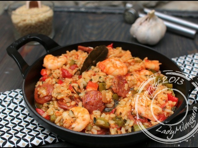 Riz créole, crevettes sautées et chorizo - Recette par Happy papilles