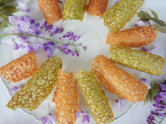 Tuiles dentelles au thé matcha et à l’orange, comme au restaurant ...